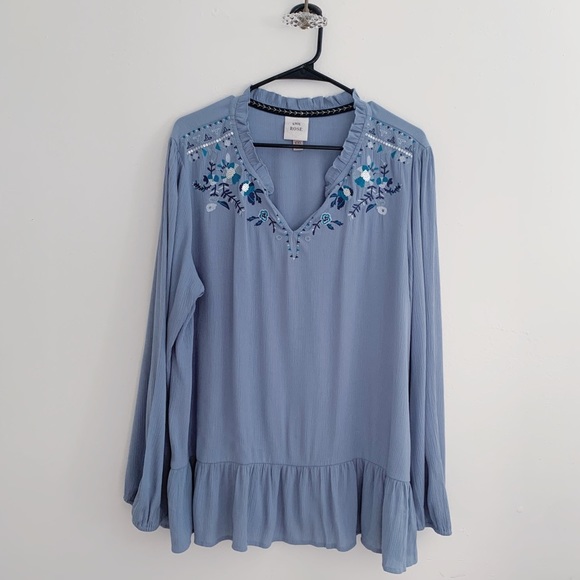 Knox Rose | Tops | Knox Rose Periwinkle Babydoll Embroidered Blouse ...